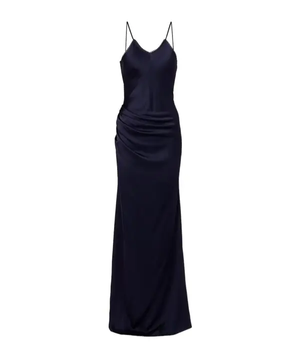 Victoria Beckham Lace-trimmed Satin Maxi Dress - Midnight Blue
