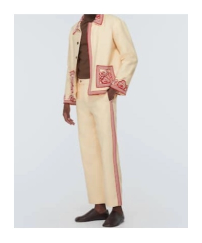 BODE Stria Beaded Cotton Straight Pants