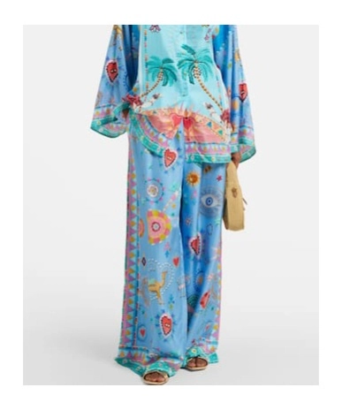 Camilla Embellished Printed Silk Palazzo Pants