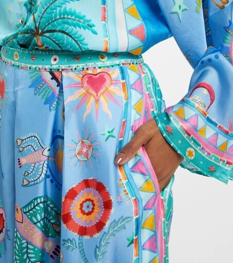 Camilla Embellished Printed Silk Palazzo Pants