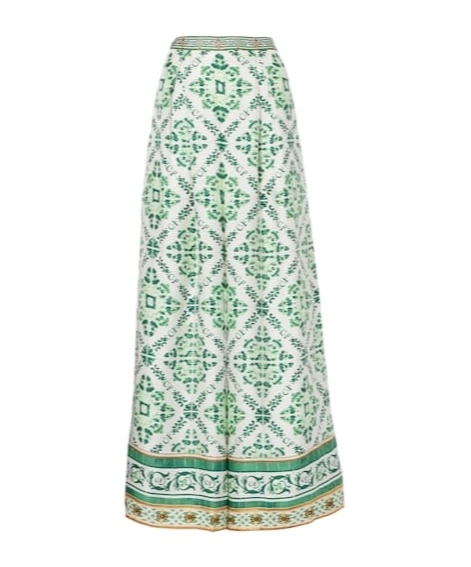 Camilla Printed Silk Palazzo Pants - Green