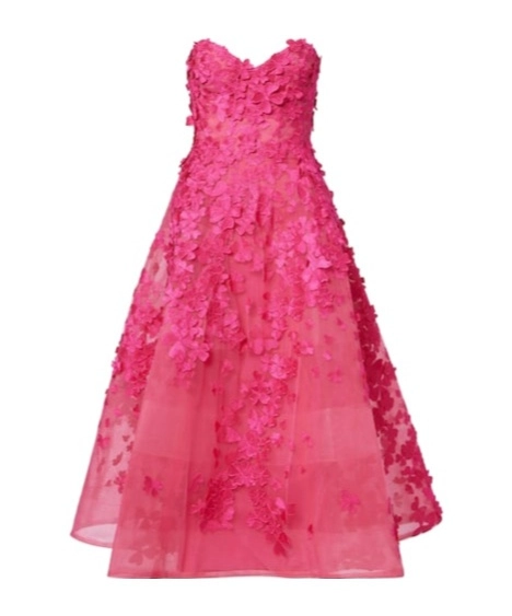 Monique Lhuillier Strapless Floral Appliqué Tulle Midi Dress - Pink