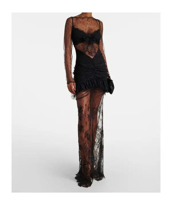 Alessandra Rich Sheer Cotton-blend Lace Gown
