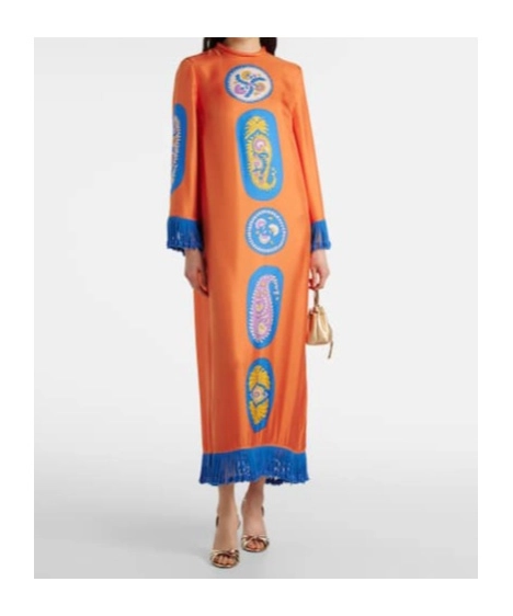 ALEMAIS Luis Silk Midi Dress With Tassel Hem