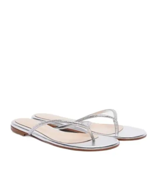 GIANVITO ROSSI India Metallic Leather Thong Sandals - White