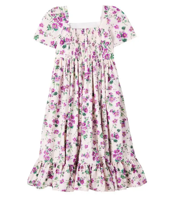 Dolce & Gabbana Floral Smocked Cotton Poplin Dress