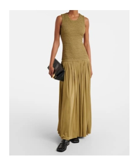 JIL SANDER Shirred Plissé Maxi Dress