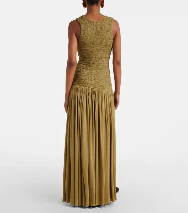 JIL SANDER Shirred Plissé Maxi Dress