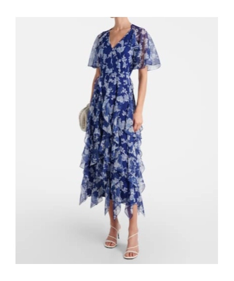 Carolina Herrera Floral Ruffled Chiffon Midi Dress