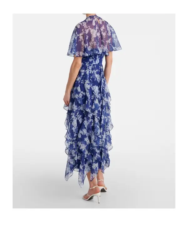 Carolina Herrera Floral Ruffled Chiffon Midi Dress