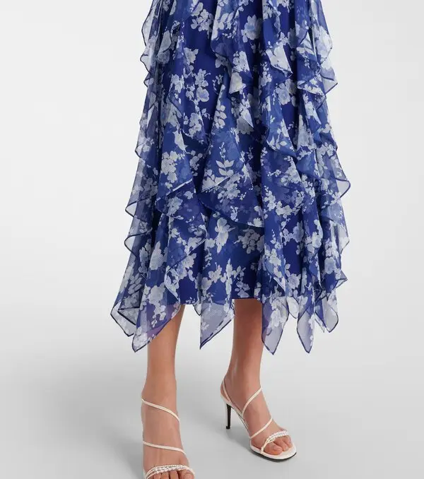 Carolina Herrera Floral Ruffled Chiffon Midi Dress