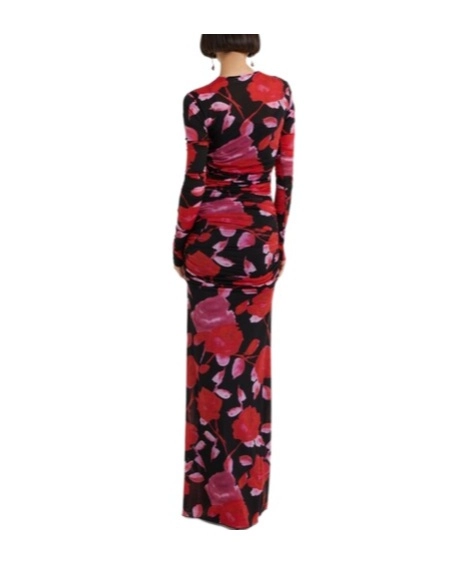 Blumarine Long Sleeve Floral Print Maxi Dress - Multicolor