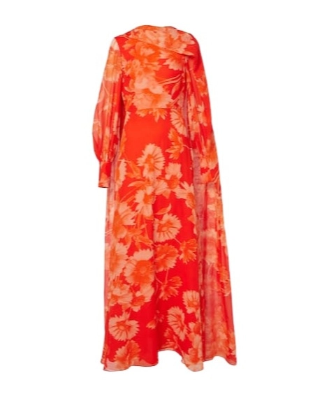 Erdem Caped Floral Silk Gown