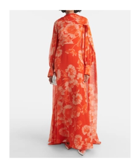 Erdem Caped Floral Silk Gown