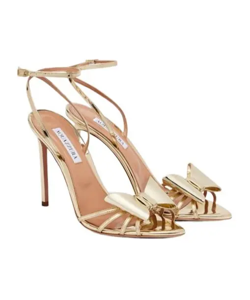 AQUAZZURA Black Tie 105 Mirrored Faux Leather Sandals - Nude