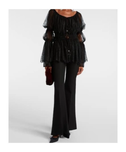 Blumarine Floral Chantilly Lace Top With Front Ties - Black
