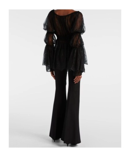 Blumarine Floral Chantilly Lace Top With Front Ties - Black