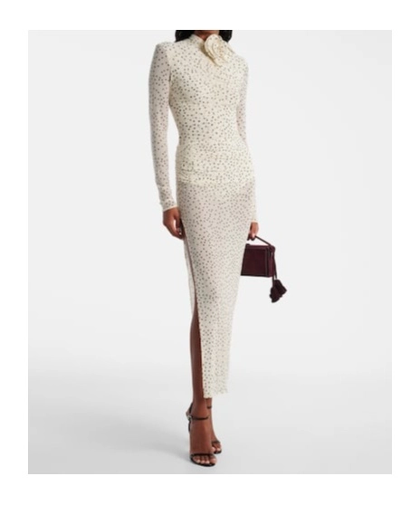 Magda Butrym Long Sleeve Polka Dot Maxi Dress With Floral Appliques