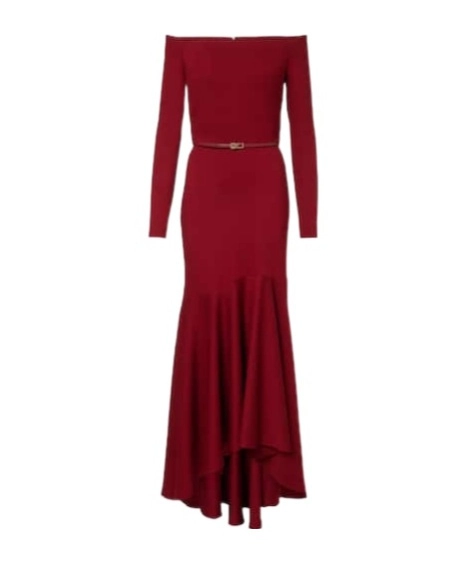 Elie Saab Belted Off-shoulder Jersey Gown