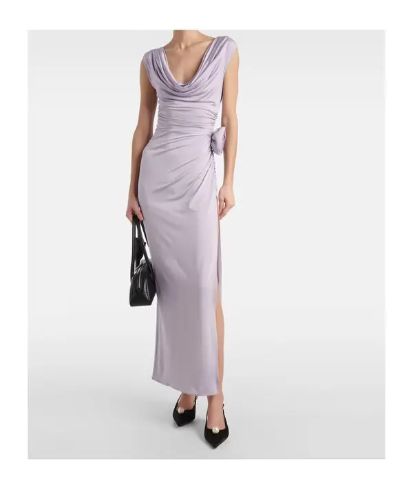 Magda Butrym Draped Floral-applique Jersey Maxi Dress