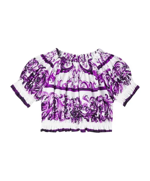 Dolce & Gabbana Majolica Printed Cotton Poplin Top - Purple