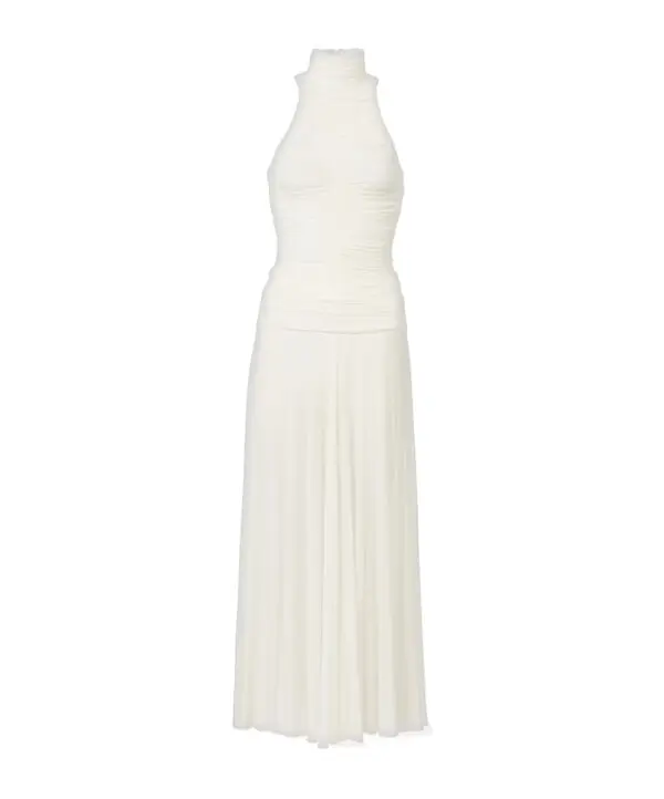 Magda Butrym Ruched Sheer High-neck Maxi Dress
