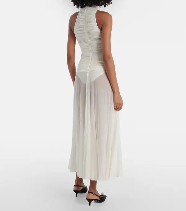 Magda Butrym Ruched Sheer High-neck Maxi Dress