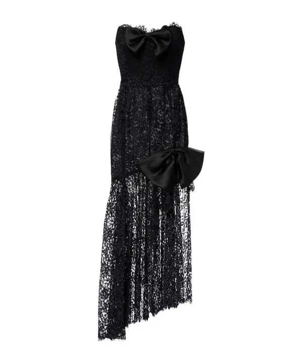 Alessandra Rich Bow-detail Asymmetric Lace Bustier Dress