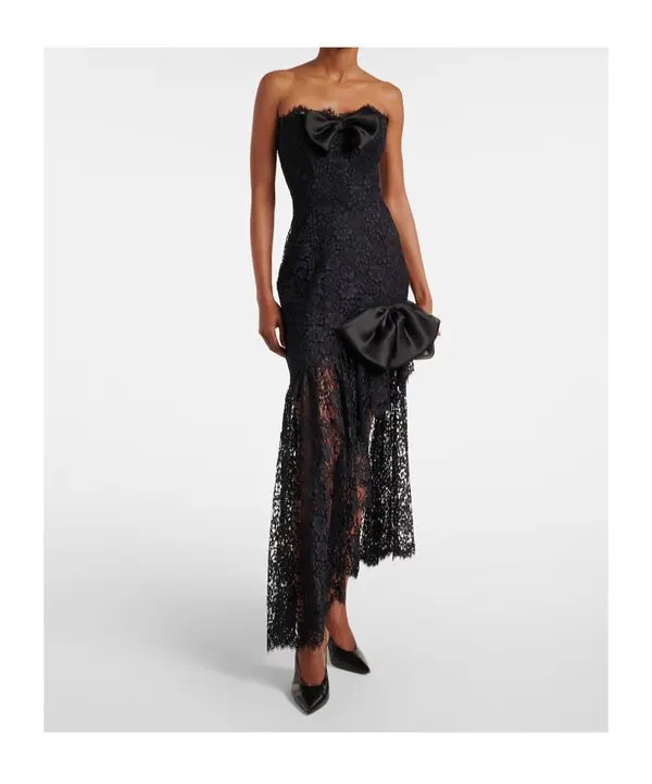 Alessandra Rich Bow-detail Asymmetric Lace Bustier Dress