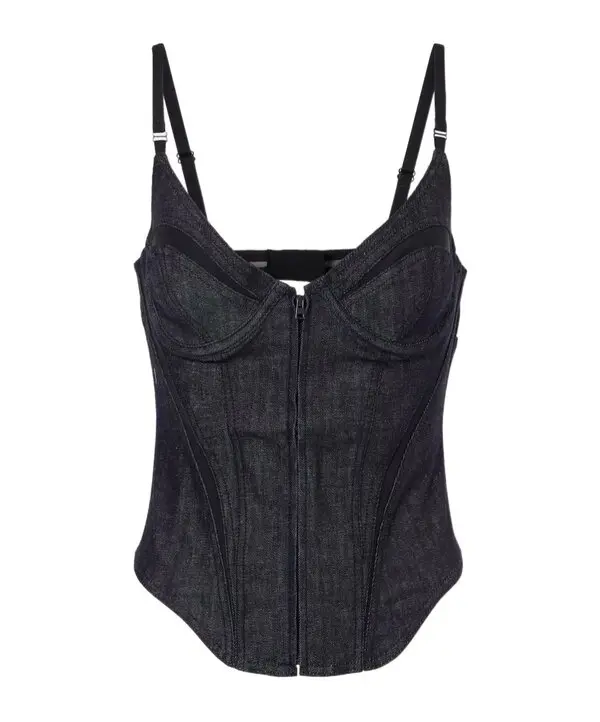 MUGLER Net Fabric Embellished Denim Tankers - Black