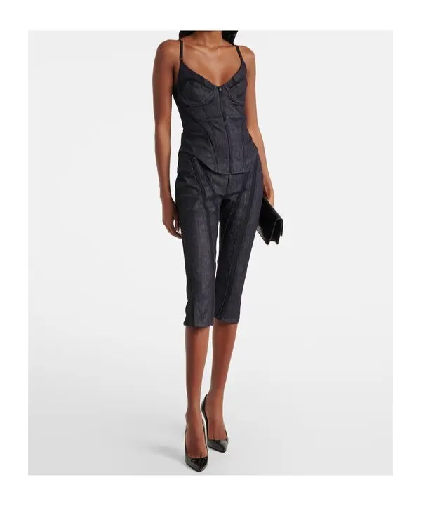 MUGLER Embellished Denim Corset