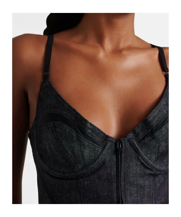 MUGLER Embellished Denim Corset