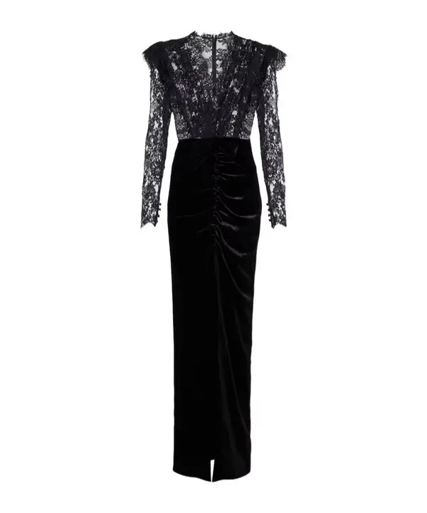 Alessandra Rich Lace And Velvet Dress - Black