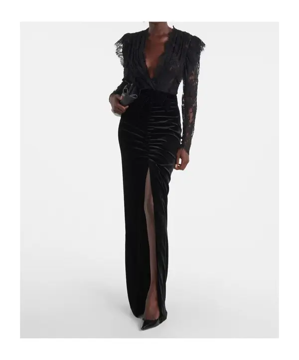 Alessandra Rich Lace And Velvet Dress