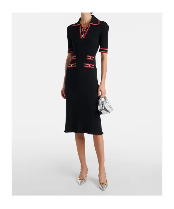 Alessandra Rich Ribbed-knit Virgin Wool Polo Dress
