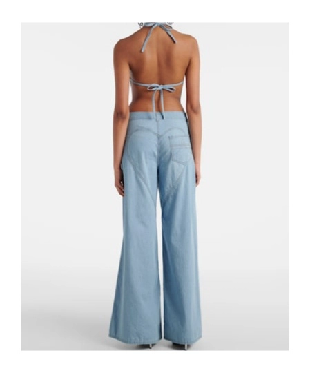AREA Embellished Floral-appliqué Cotton Halter Top - Blue