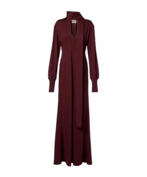 Plan C V-neck Scarf Detail Cotton Maxi Dress