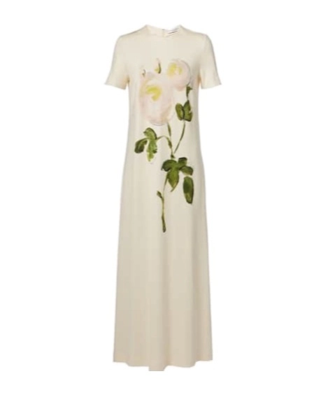 Oscar De La Renta Painted Roses Jersey Maxi Dress - Nude