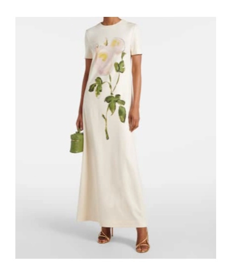 Oscar De La Renta Painted Roses Jersey Maxi Dress