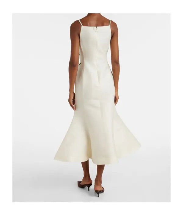 LEO Lin Regina Floral Embroidered Wool And Silk Midi Dress