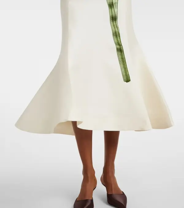 LEO Lin Regina Floral Embroidered Wool And Silk Midi Dress