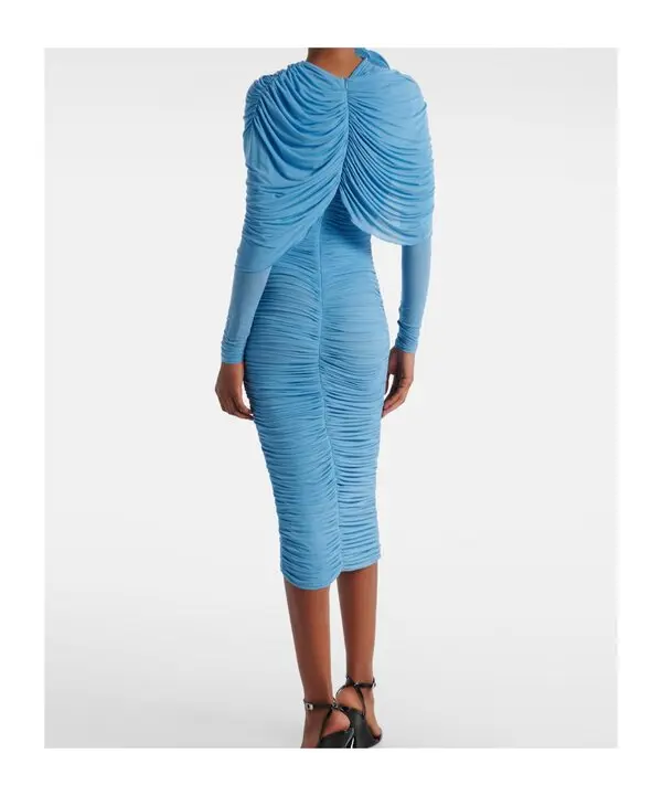 Magda Butrym Floral Appliqué Ruched Midi Dress - Blue