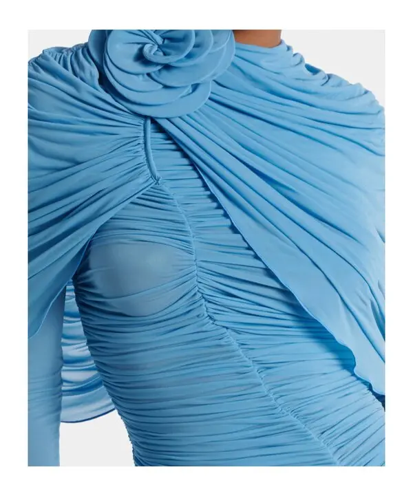 Magda Butrym Floral Appliqué Ruched Midi Dress - Blue