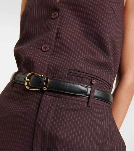 NILI LOTAN Leather Belt With Gold-tone Buckle