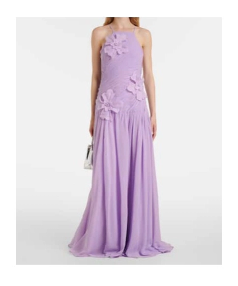 LEO Amaya Floral-appliqué Gathered Gown