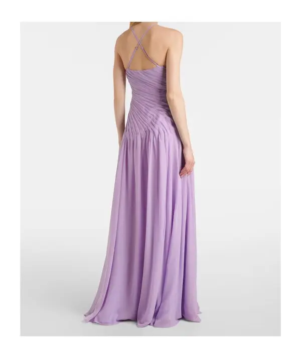 LEO Amaya Floral-appliqué Gathered Gown