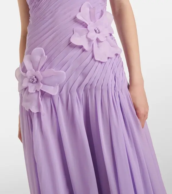 LEO Amaya Floral-appliqué Gathered Gown