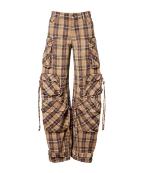 Attico Checked Cotton Flannel Cargo Pants - Brown