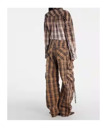Attico Checked Cotton Flannel Cargo Pants