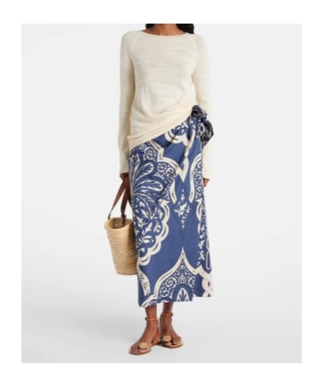 Johanna Ortiz Printed Cotton Poplin Wrap Midi Skirt